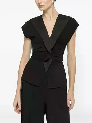 NISSA Ruffled Crepe Blouse - Black