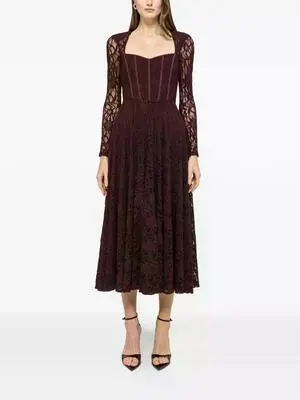 NISSA Lace Midi Dress - Red