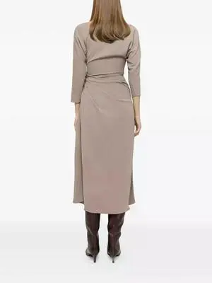 NISSA Midi Dress With Boat Neck And Pleat Detail - Grey