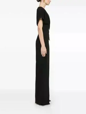 NISSA V-neck Button Detail Wrap Top - Black