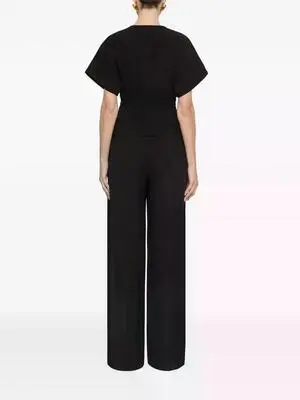 NISSA V-neck Button Detail Wrap Top - Black