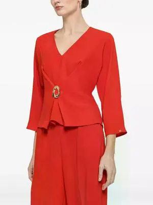 NISSA V-neck Ring Detail Top With Three-quarter Sleeves - Red