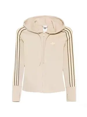 Adidas Striped Hooded Zip-up Track Jacket With Drawstring - Neutrals
