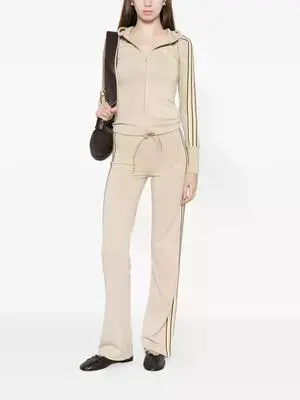 Adidas Striped Hooded Zip-up Track Jacket With Drawstring - Neutrals