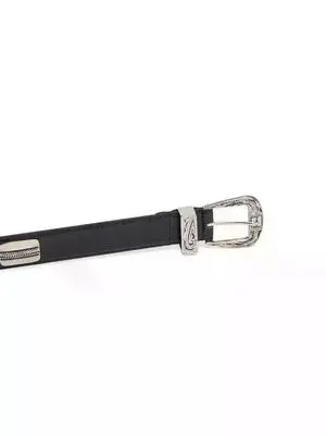 Pinko Crocodile-effect Leather Belt - Black