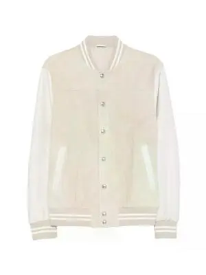 Eleventy Striped Suede Bomber Jacket - Neutrals