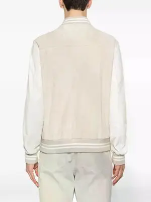 Eleventy Striped Suede Bomber Jacket - Neutrals