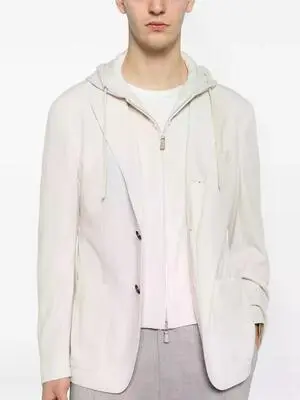 Eleventy Hooded Single-breasted Jacket - Neutrals