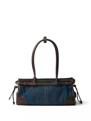 Prada Bonnie Medium Denim And Leather Handbag - Blue