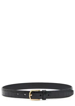 TOTEME Slim Crocodile-embossed Leather Belt - Black