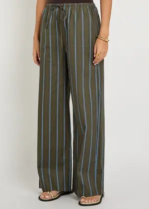 Staud Mateo Striped Stretch-cotton Poplin Trousers - Grey