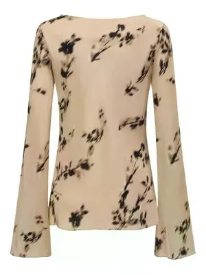 INTO THE EAST Silk Blouse With Bell Sleeves And Botanical Print