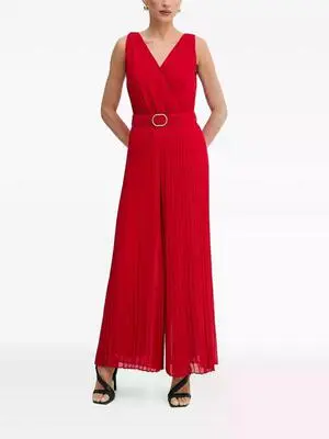 MORGAN Pleated V-neck Jumpsuit - Red