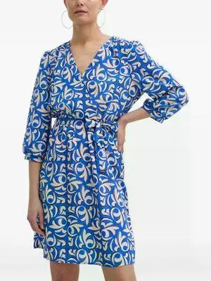 MORGAN V-neck Printed Mini Dress With Tie Belt - Blue
