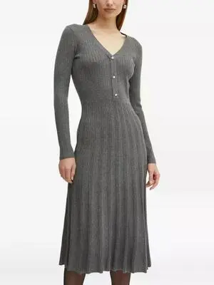 MORGAN V-neck Button Midi Dress - Grey