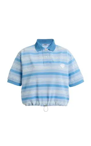 Prada Cropped Striped Cotton Piqué Polo Shirt - Blue