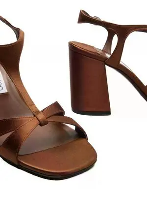 JIMMY CHOO Bronze T-strap Block Heel Sandals - Brown