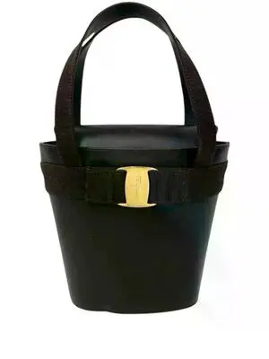 FERRAGAMO Leather Vara Bow Top Handle Bucket Bag - Brown