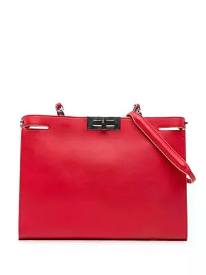 Fendi Leather Peekaboo Clutch Crossbody Bag - Red