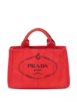 Prada Logo Print Top Handle Bag - Red