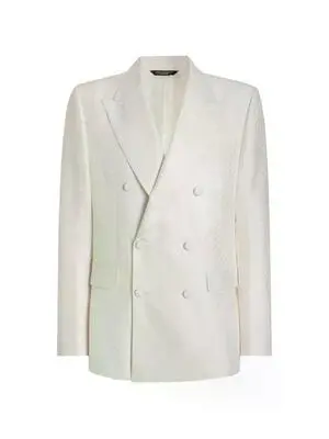 Dolce & Gabbana Double-breasted Sicilia Light Jacquard Jacket With Micro Pattern - White