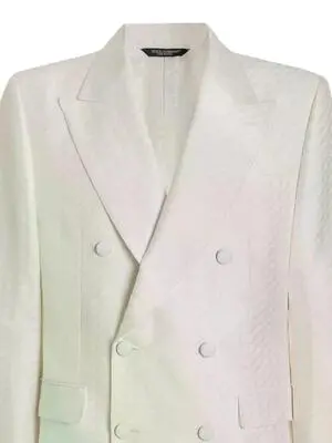 Dolce & Gabbana Double-breasted Sicilia Light Jacquard Jacket With Micro Pattern - White