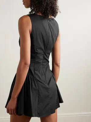 Staud Gwen Paneled Cotton-blend Poplin Mini Dress - Black