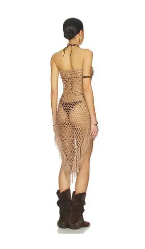 MORE TO COME Rami Fringe Strapless Dress