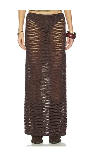 Superdown Open Crochet Knit Maxi Skirt - Brown