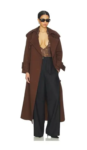 MIMCHIK Hooded Scarf Trench Coat - Chocolate