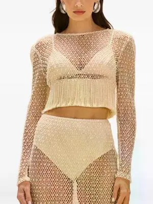 PatBO Crochet Bloom Blouse With Fringe Detail