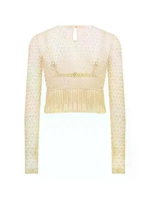 PatBO Crochet Bloom Blouse With Fringe Detail