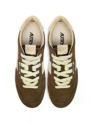 AUTRY Panelled Design Logo Patch Lace-up Fastening Flat Rubber Sole Sneakers - Brown