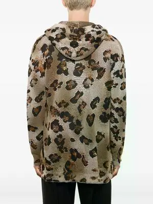 LANEUS Leopard-print Hooded Cardigan