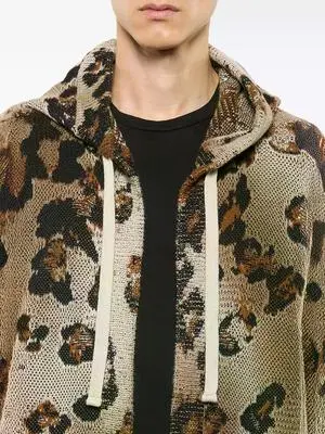 LANEUS Leopard-print Hooded Cardigan