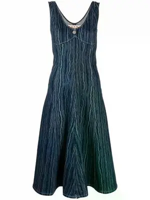 Marni Sleeveless Denim Dress With Vertical Stripes - Blue