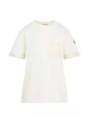 Moncler Short-sleeve T-shirt With Lace Detail - Neutrals