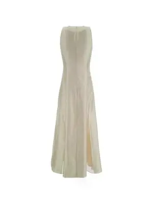 Loulou De Saison Iridescent Mesh Panel A-line Maxi Dress - Neutrals