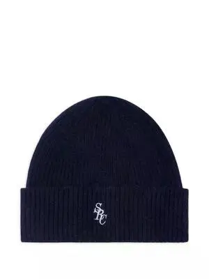 SPORTY & RICH Embroidered Logo Beanie Hat - Blue