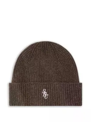 SPORTY & RICH Ribbed Embroidered-logo Beanie Hat - Brown