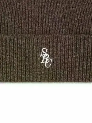 Sporty & Rich Ribbed Embroidered-logo Beanie Hat - Brown