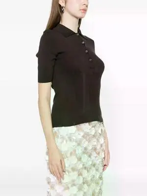 P.a.r.o.s.h Ribbed Knit Point Collar Buttoned Polo Shirt