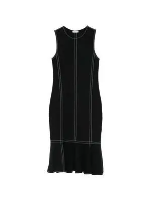 AMI Paris Stitching Detail Ruffled Dress - Black