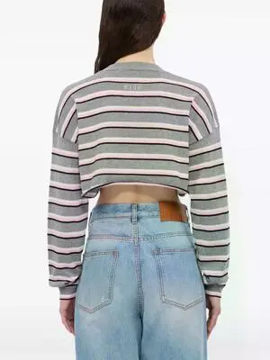 MSGM Striped V-neck Cropped Knitwear