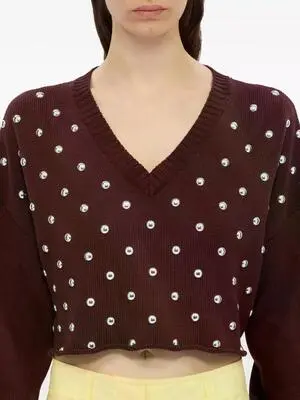 MSGM Studded V-neck Cropped Knitwear