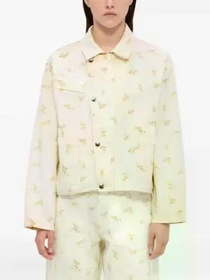 MSGM Floral Print Denim Jacket - Neutrals