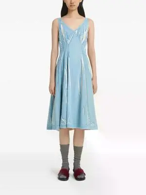 Marni V-neck Midi Dress With Irregular Stroke Print