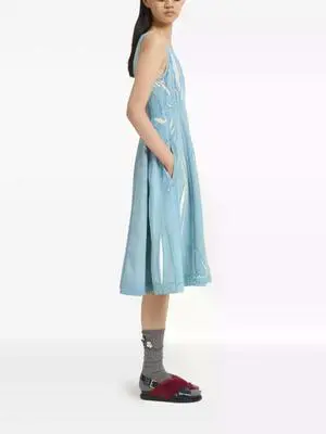 Marni V-neck Midi Dress With Irregular Stroke Print