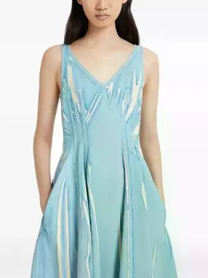 Marni V-neck Midi Dress With Irregular Stroke Print