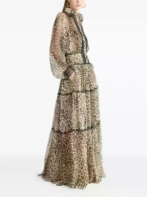 Ermanno Scervino Leopard Print Lace Trim Maxi Dress